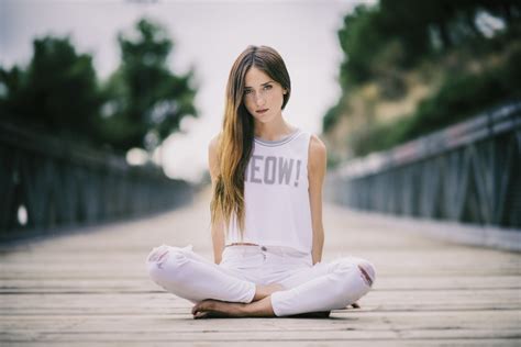 Wallpaper Legs Crossed Women Outdoors Long Hair Sitting Model 2560x1709 Wallpapermaniac