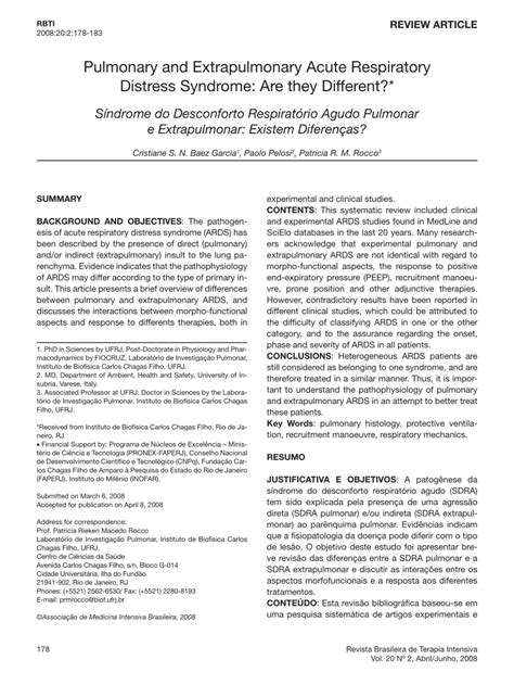 PDF Síndrome do desconforto respiratório agudo pulmonar e extrapulmonar existem diferenças