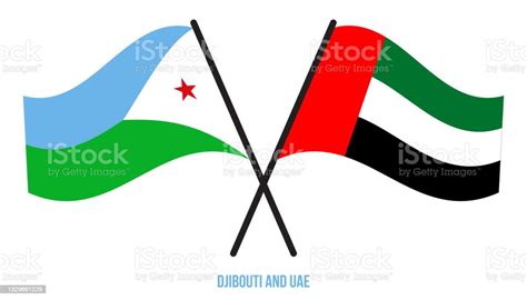 지부티와 Uae 국기가 교차하고 플랫 스타일을 흔들었다 공식 비율 올바른 색상입니다 Friends Of The Earth에 대한