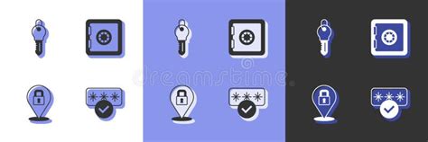 Set Password Protection Key Lock And Safe Icon Vector Stock Vector Illustration Of Padlock