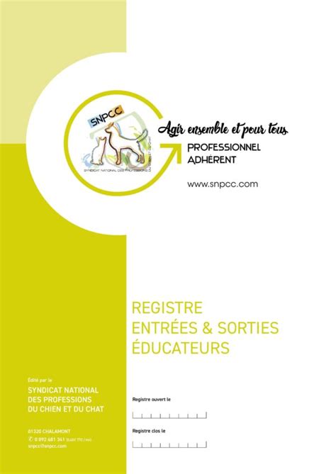 REGISTRE des ENTRÉES et SORTIES EDUCATION SNPCC