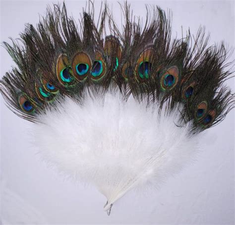 Peacock Feather Fan For Vintage Party Costume White Fuchsia Feather