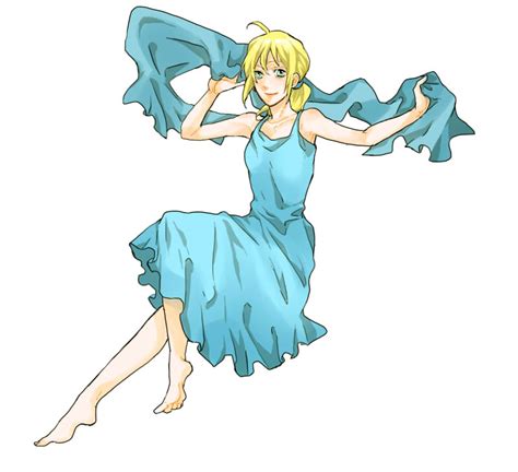 Safebooru 1girl Ahoge Barefoot Blonde Hair Dress Fatezero Fate Series Green Eyes Long Hair