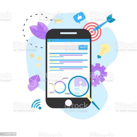 검색 및 스마트 폰에 돋보기 Seo 분석 비즈니스 컨셉 개념에 대한 스톡 벡터 아트 및 기타 이미지 개념 개념과 주제 개발 Istock