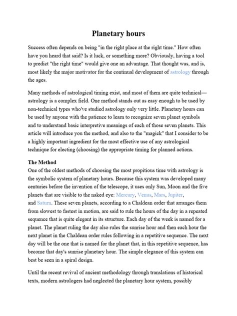 Planetary Hours Pdf Planets In Astrology Night