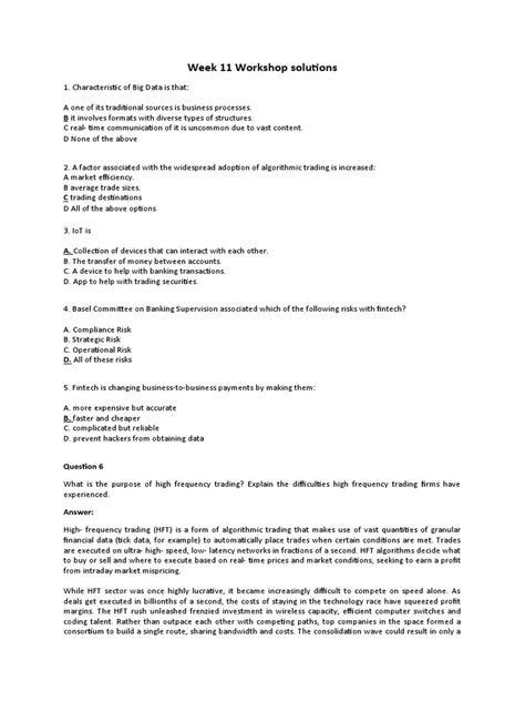 week 11 workshop solutions pdf high frequency trading money