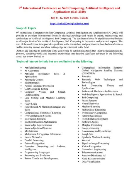 9th international conference on soft computing artificial intelligence