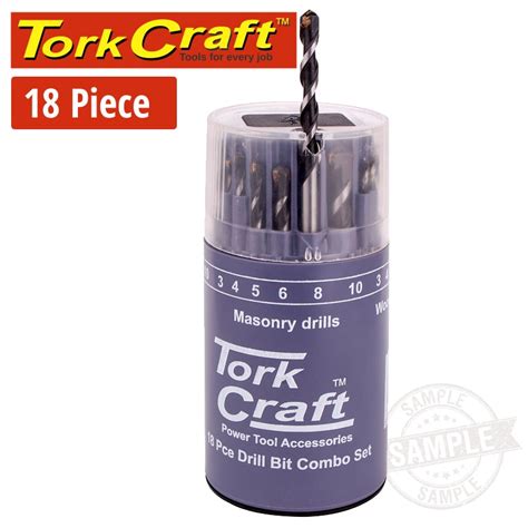 Special Tork Craft Drill Bit 18 Set Combo Wood Masonry Hss In Pl