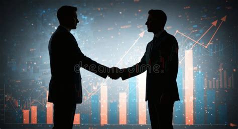 Two Business Professionals Shaking Hands Against A Backdrop Of Financial Charts Stock