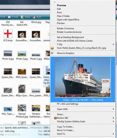 how to preview photos and images from right click context menu in