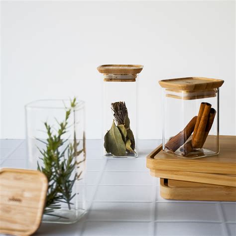 Stackable Glass Container With Bamboo Lid 2pack Pebbly