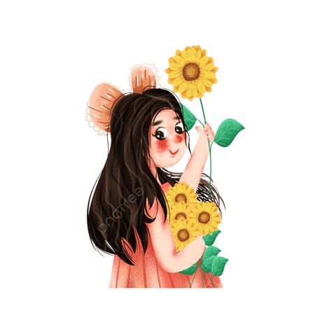 Cartoon Fresh Girl Character Png Element Soft Pale Cartoon Hand Draw