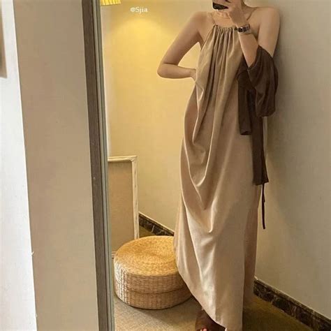 프랑스 스타일 복고풍 슬링 드레스 클래식 헵번 스타일 우아한 긴 드레스 디자인 감각 틈새 느슨한 통근 치마 Aliexpress