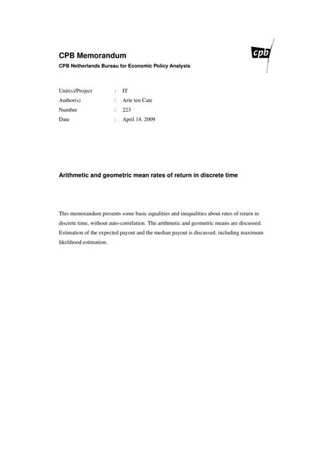 Pdf Arithmetic And Geometric Mean Rates Of Return In Discrete Time
