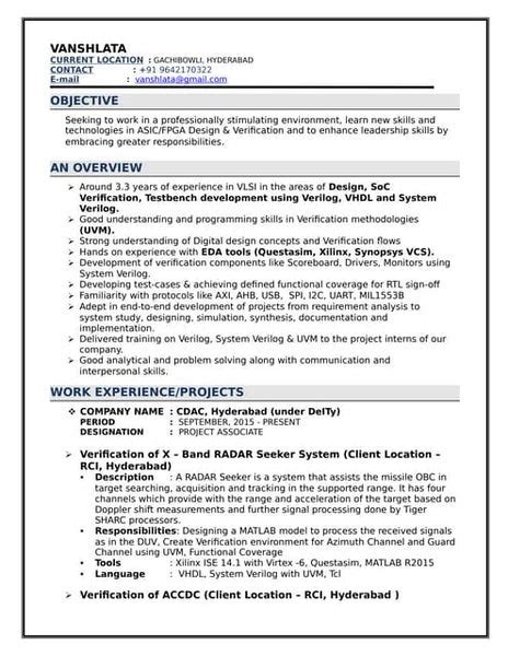 Vlsi Fresher Resume