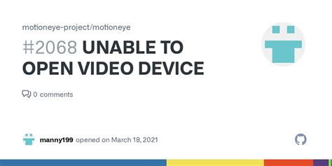 Unable To Open Video Device · Issue 2068 · Motioneye Projectmotioneye