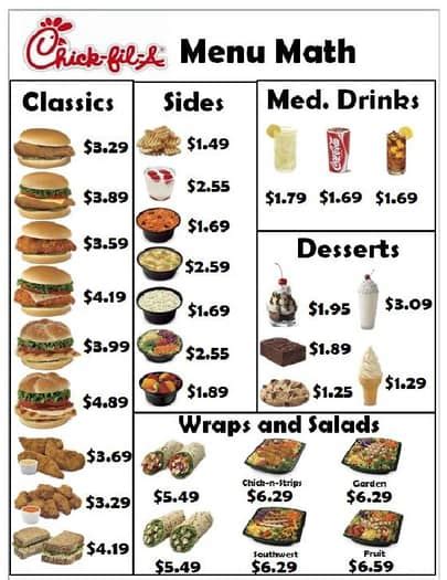 Fast Food Chick Fil A Menu Math By Heart Centered Aba Tpt