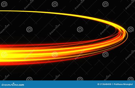 Abstract Red Yellow Light Curve High Speed Dynamic Motion On Black Background Vector Stock