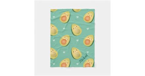 Kawaii Cute Avocados Lets Avocuddle Pattern Fleece Blanket Zazzle