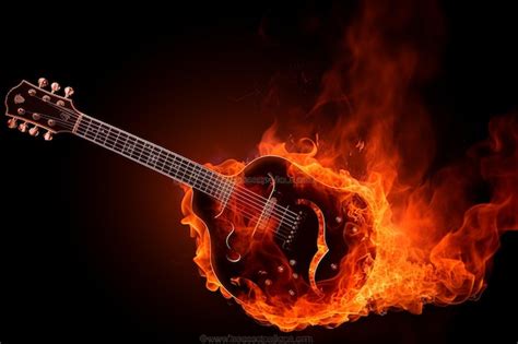Premium Photo Black Background With Flaming Guitar Silhouette