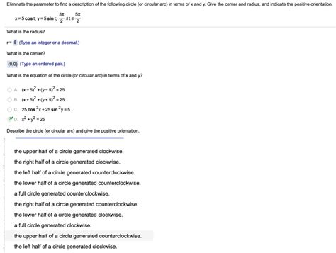 Solved Eliminate The Parameter To Find A Description Of The Chegg