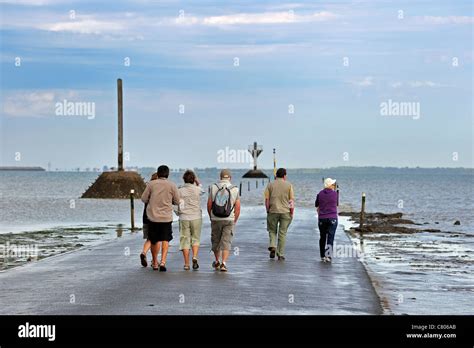 Tourists On The Passage Du Gois Gôa Causeway From Beauvoir Sur Mer To Île De Noirmoutier La