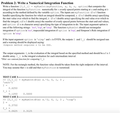 Problem 2 Write A Numerical Integration Function
