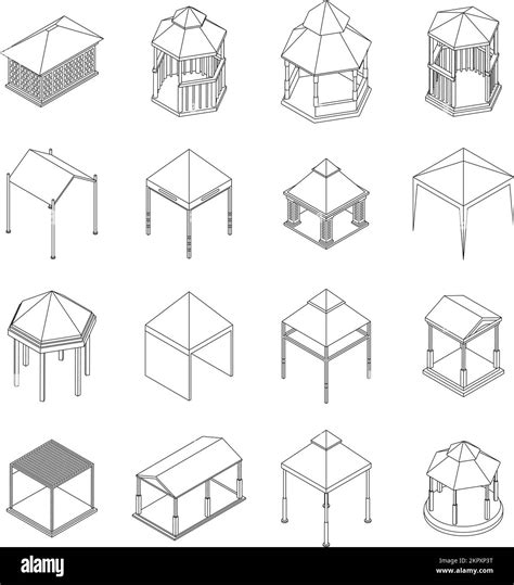Gazebo Icons Set Isometric Set Of Gazebo Vector Icons Outline Vector