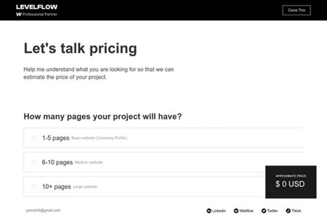 pricing calculator webflow