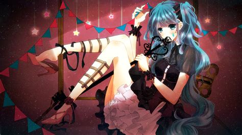 Hatsune Miku Vocaloid Blue Hair Long Hair Anime Anime Girls