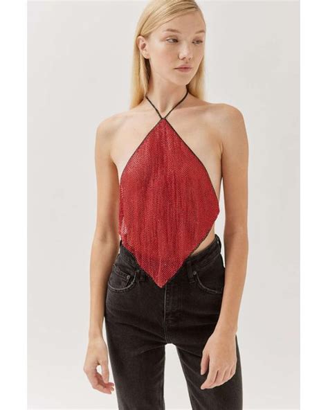 Urban Outfitters Kennedy Rhinestone Halter Top In Red Lyst