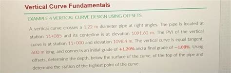 Solved Vertical Curve Fundamentals EXAMPLE 4 VERTICAL CURVE Chegg Com