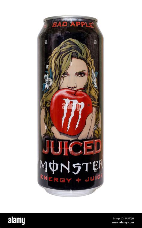 Can Of Monster Juiced Bad Apple Energy Drink Cut Out On White