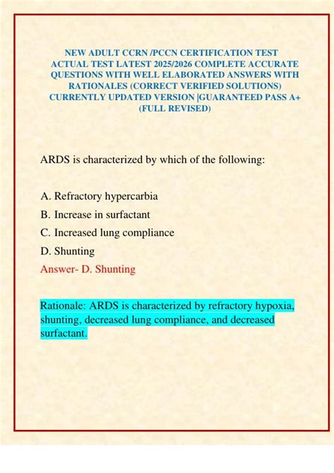 New Adult Ccrn Pccn Certification Test Actual Test Latest 20252026 Complete Accurate Questions