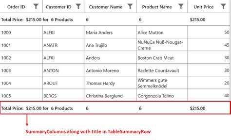 Summaries In Uwp Datagrid Control Syncfusion
