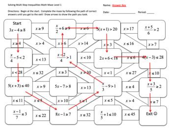 Solving Multi Step Inequalities Math Maze By Classroom 127 TpT