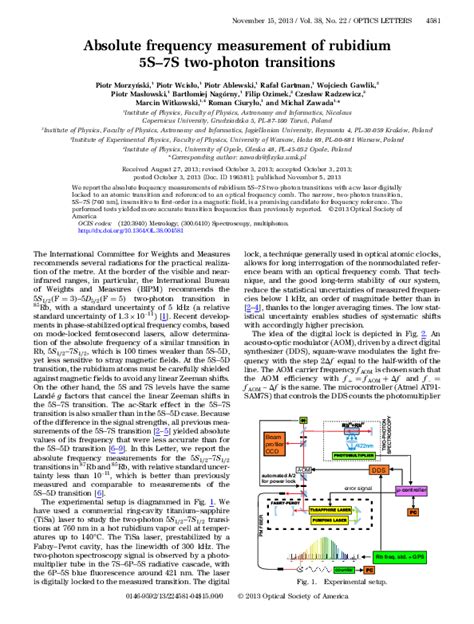Pdf Absolute Frequency Measurement Of Rubidium 5s 7s Two Photon