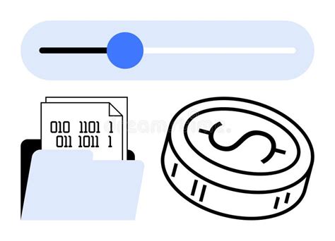 Digital Finance Illustration With Binary Code File Folder Coin And Slider For Data Access And