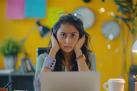 Young Indian Businesswoman In An Office Setting Exhibiting Signs Of
