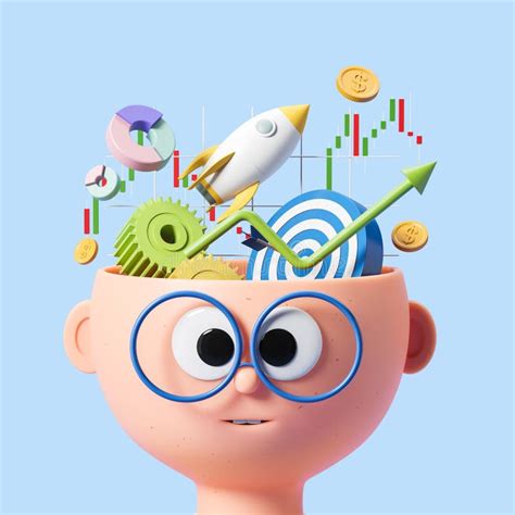 Cartoon Head And Business Analytics With Financial Data And Statistics Stock Illustration