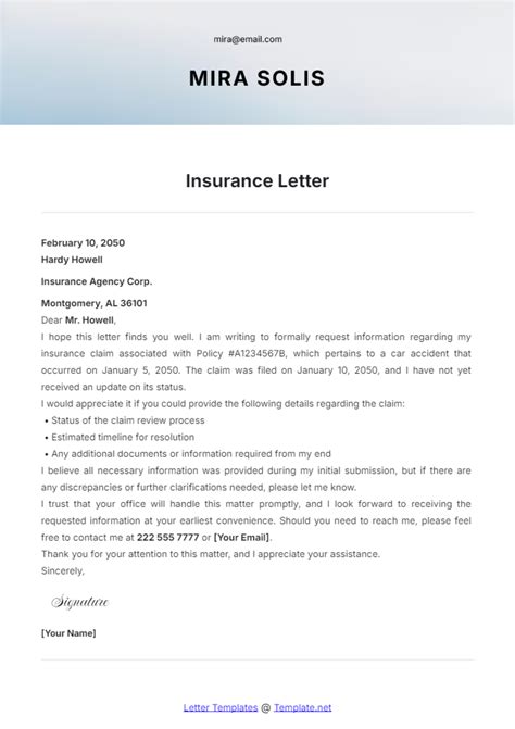Free Insurance Letter Template To Edit Online