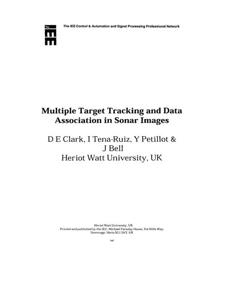 pdf multiple target tracking and data association in sonar images