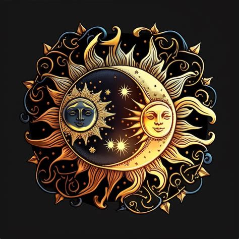 Premium Photo Celestial Sun And Moon With Ornate Swirls And Swirly