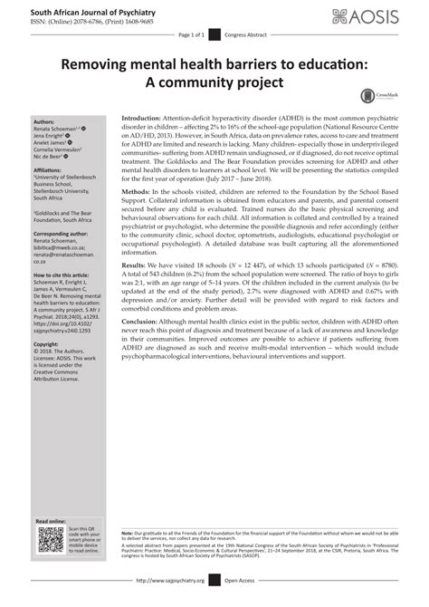 Pdf Removing Mental Health Barriers To Education A Community Project