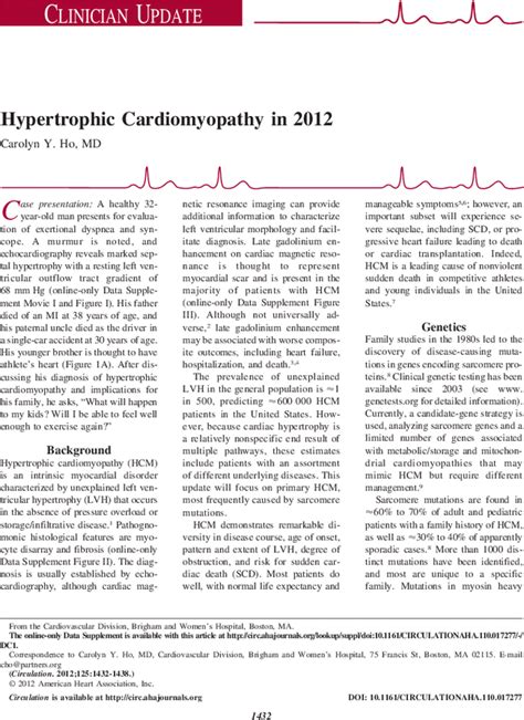 Hypertrophic Cardiomyopathy In 2012 Circulation