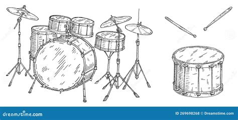 Drum Kit Engraving Vector Illustration Sketch Scratch Cartoondealer