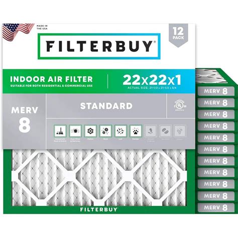 Filterbuy 22 In X 22 In X 1 In Merv 8 Fpr 5 Dust Defense Pleated
