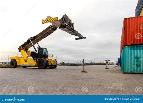 Container Handlers Forklift Truck In Shipping Yard Stock Image Image