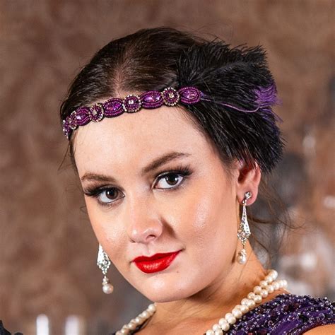 1920s Purple Deco Feather Headband Flapper Boutique