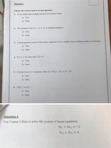 solved question 1 choose the correct answer in each